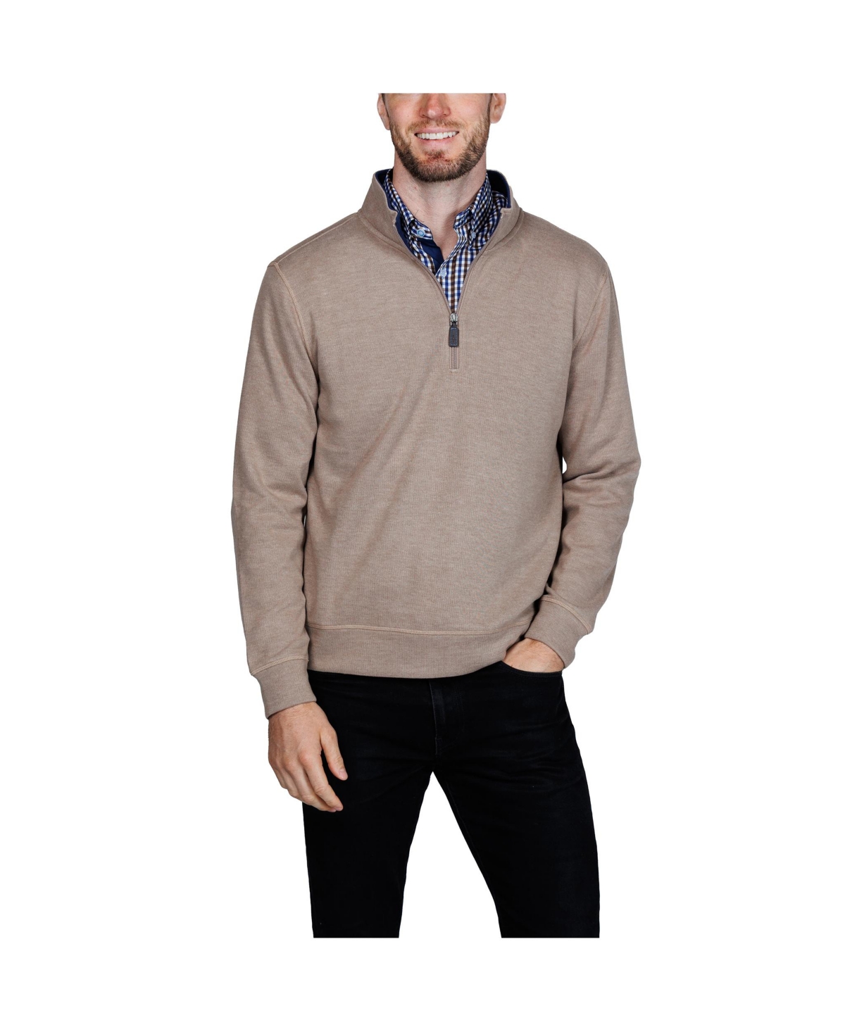 Tailorbyrd Mens French Rib Quarter Zip - Mocha