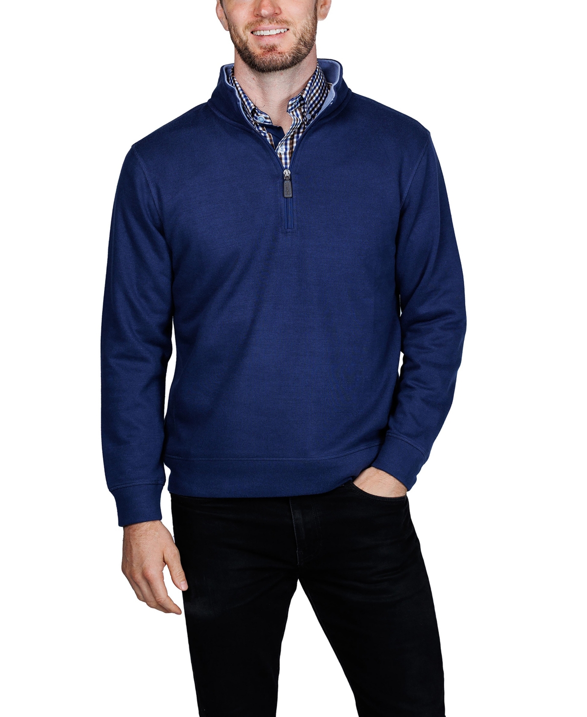 Click here for Tailorbyrd Mens French Rib Quarter Zip - Navy prices