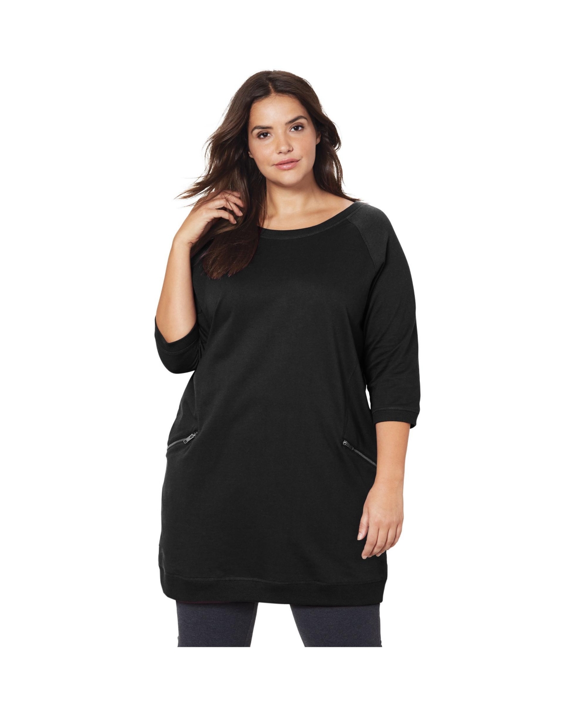 Click here for ellos Womens French Terry Zip Pocket Tunic - Black prices