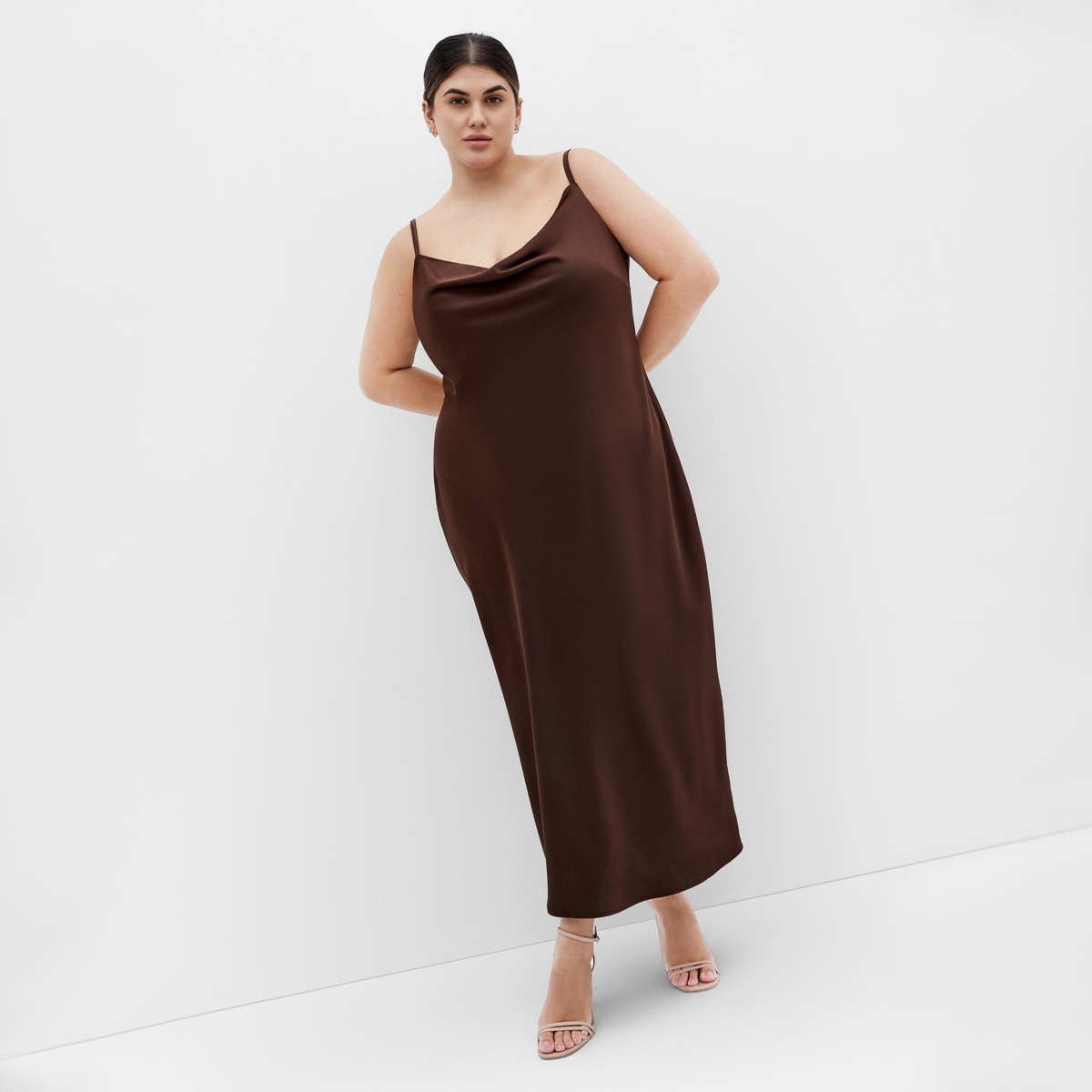 Click here for City Chic Plus Size Satin Slip Dress - Truffle prices