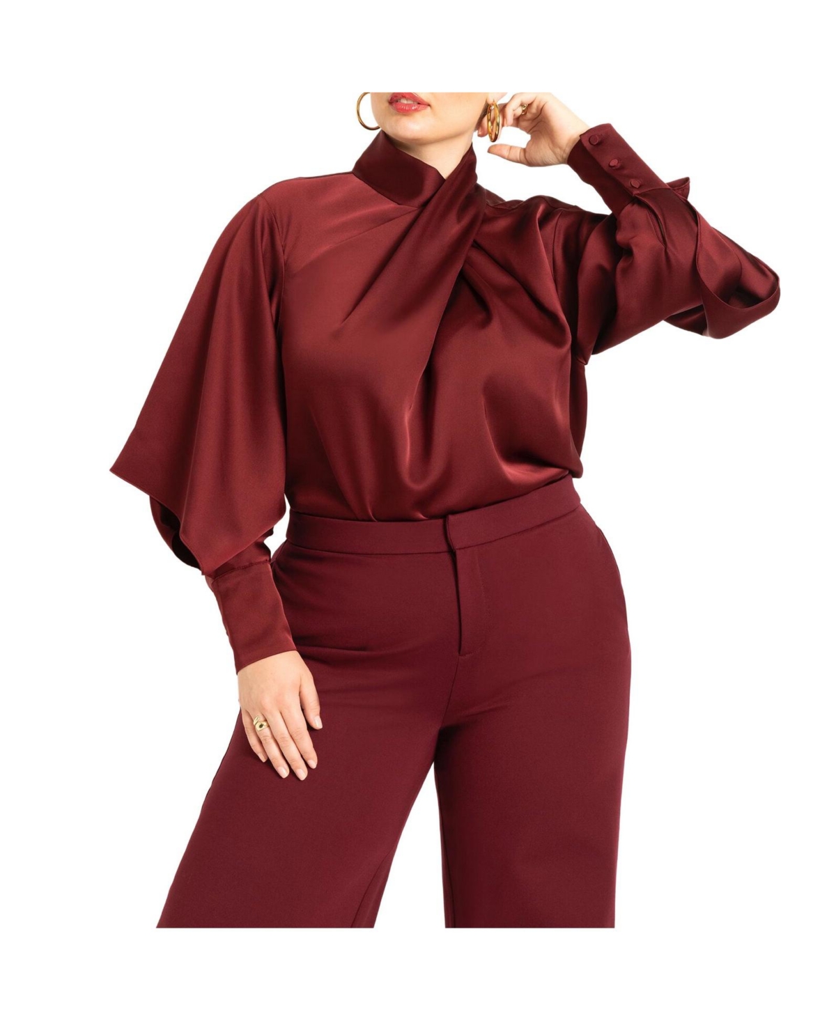 Click here for Eloquii Womens Plus Size Draped Neck Satin Blouse... prices