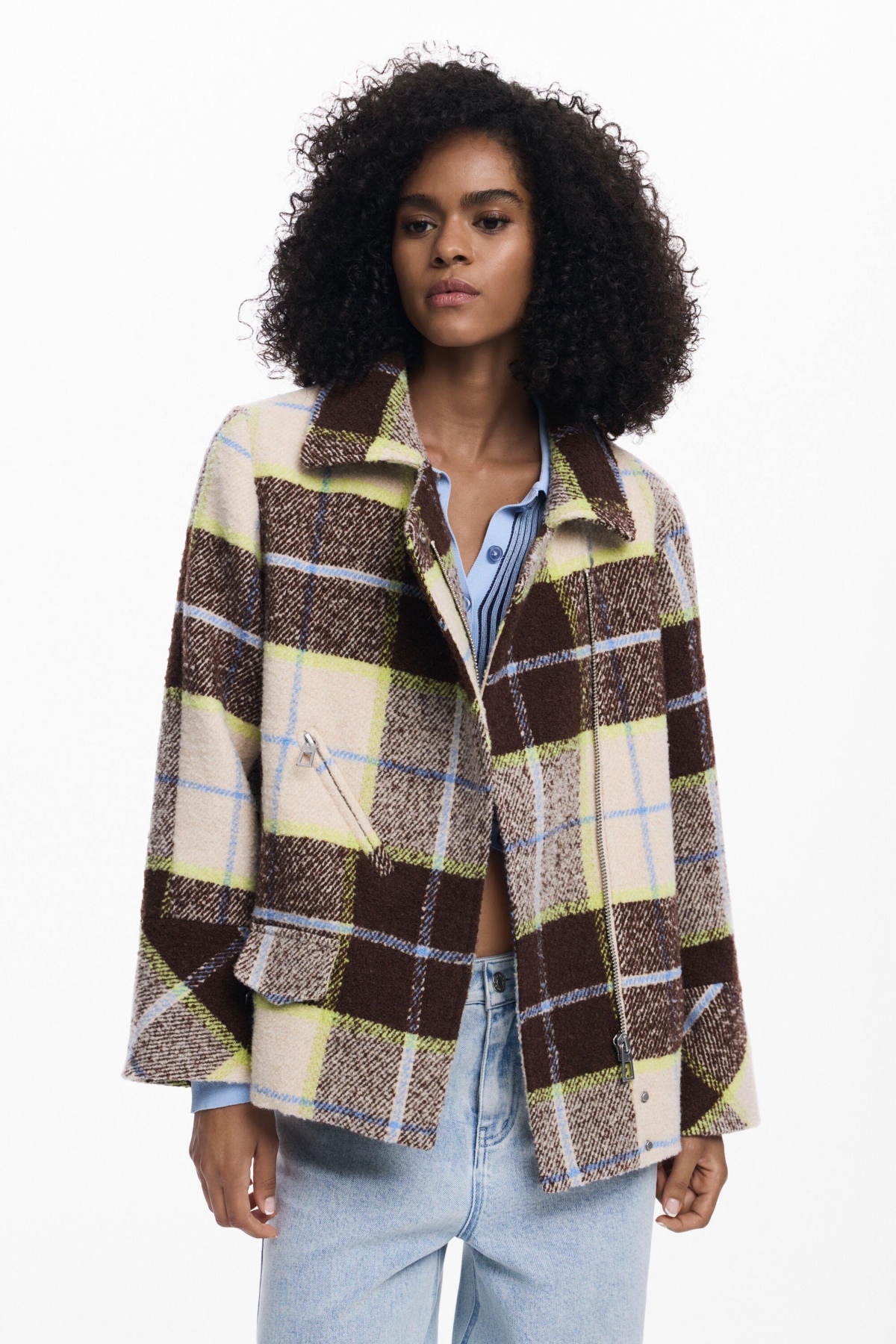 Click here for Desigual Womens Checked short double-breasted coat... prices