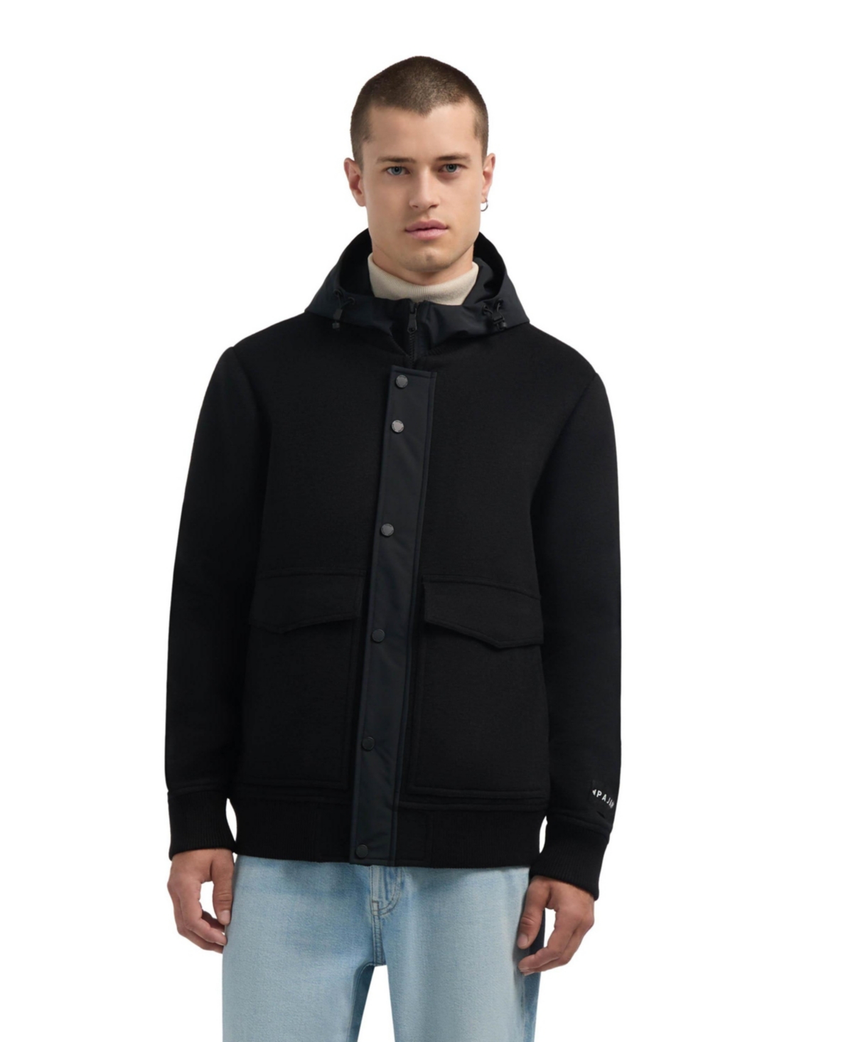 Pajar Mens Men s Hader Wool Blend Bomber Jacket with Removable Hooded Bib - Black