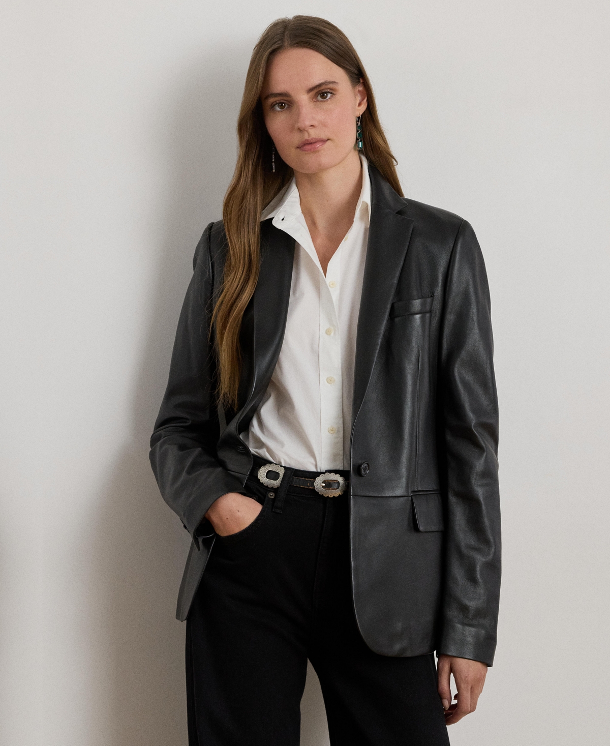 Click here for Lauren Ralph Lauren Single-Button Lambskin Blazer... prices
