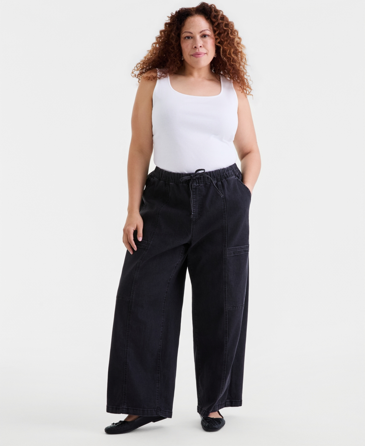 Click here for Style & Co Plus Size Pull-On Utility Wide-Leg Jean... prices
