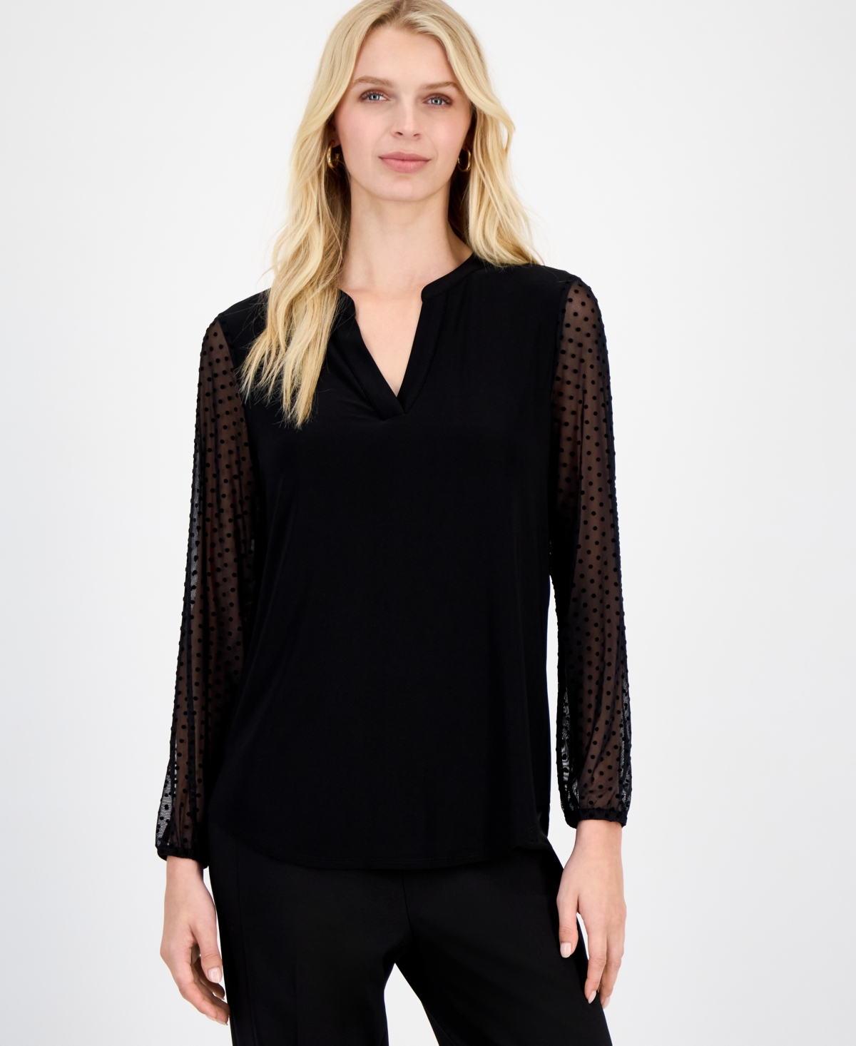 Click here for Kasper Womens Split-Neck Long-Dot-Sleeve Blouse -... prices