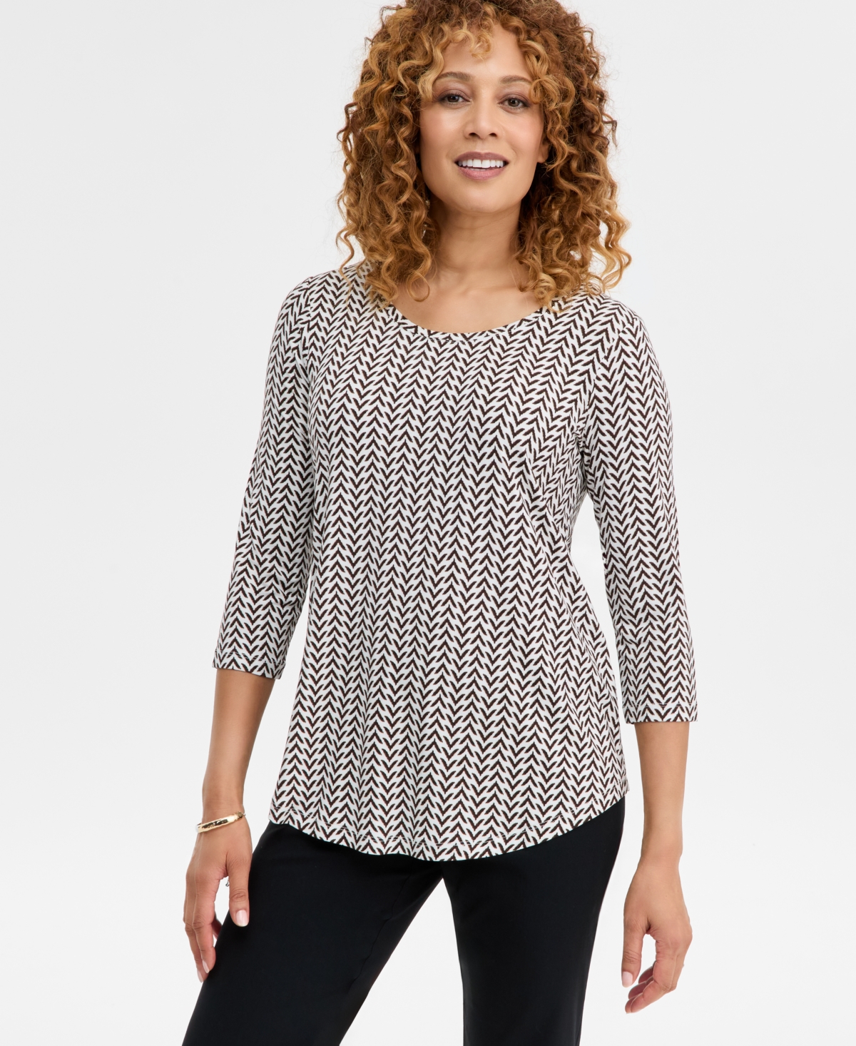 Click here for Jm Collection Womens 3/4-Sleeve Scoop-Neck Top  Ma... prices