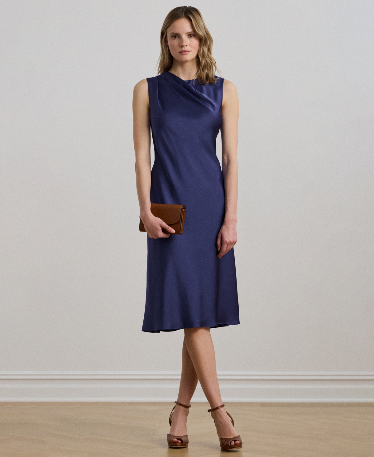 Lauren Ralph LaurenPleated Satin Charmeuse Cocktail Dress - Charter Blue