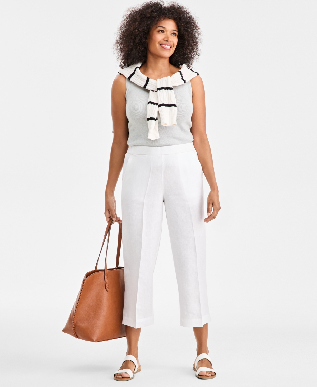 Click here for Charter Club Womens 100 Linen Solid Cropped Pull-O... prices