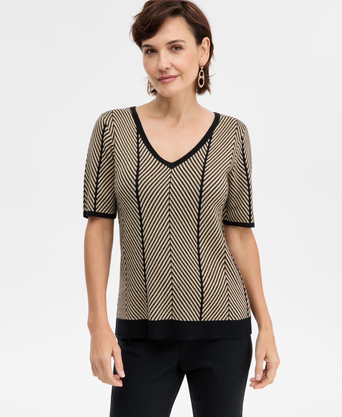 Click here for Jm Collection Womens Short-Sleeve Herringbone Stit... prices