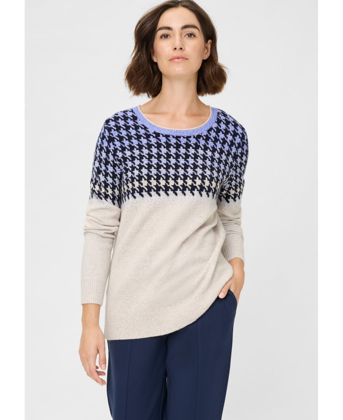 Click here for Olsen Womens Houndstooth Sweater - Ink blue prices
