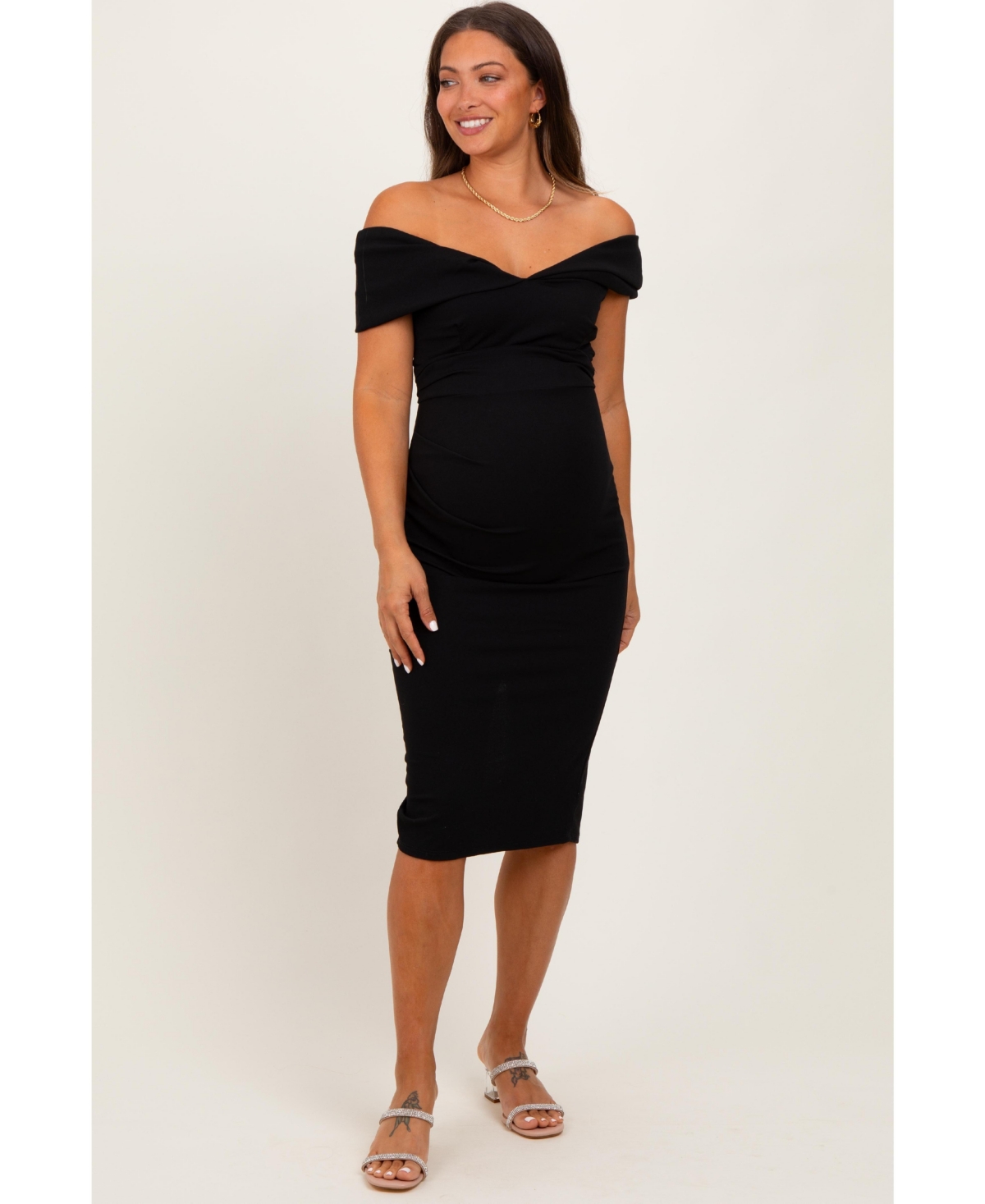 Click here for Pinkblush Maternity Black Off Shoulder Fitted Midi... prices