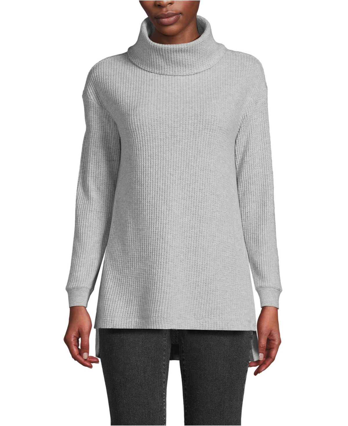 Click here for Lands End Womens Long Sleeve Waffle Cowl Neck Tuni... prices
