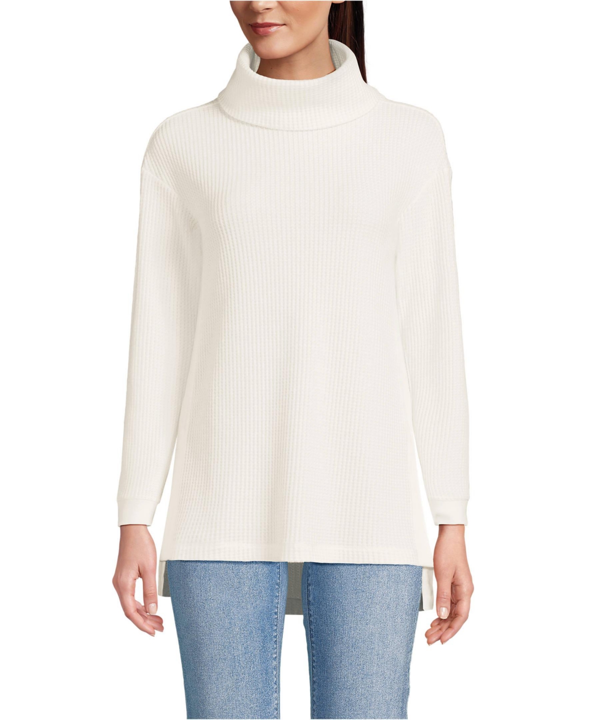 Click here for Lands End Womens Long Sleeve Waffle Cowl Neck Tuni... prices