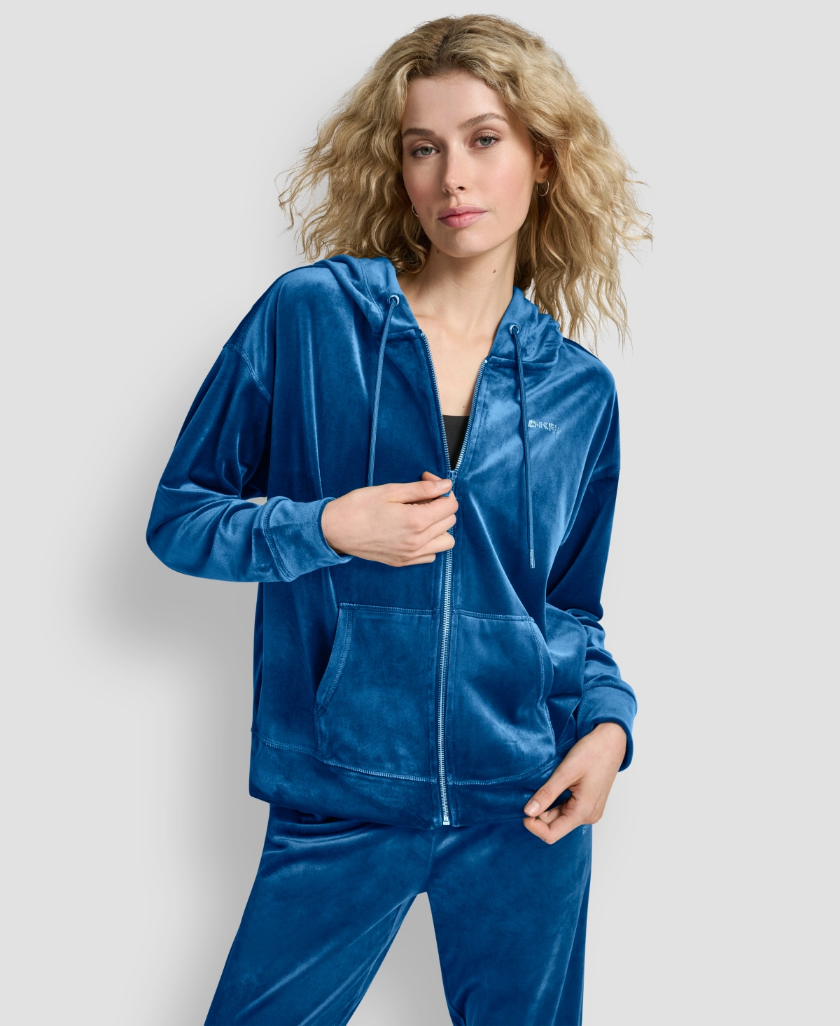 Click here for Dkny Womens Platinum Velour Rhinestone Logo Full-Z... prices
