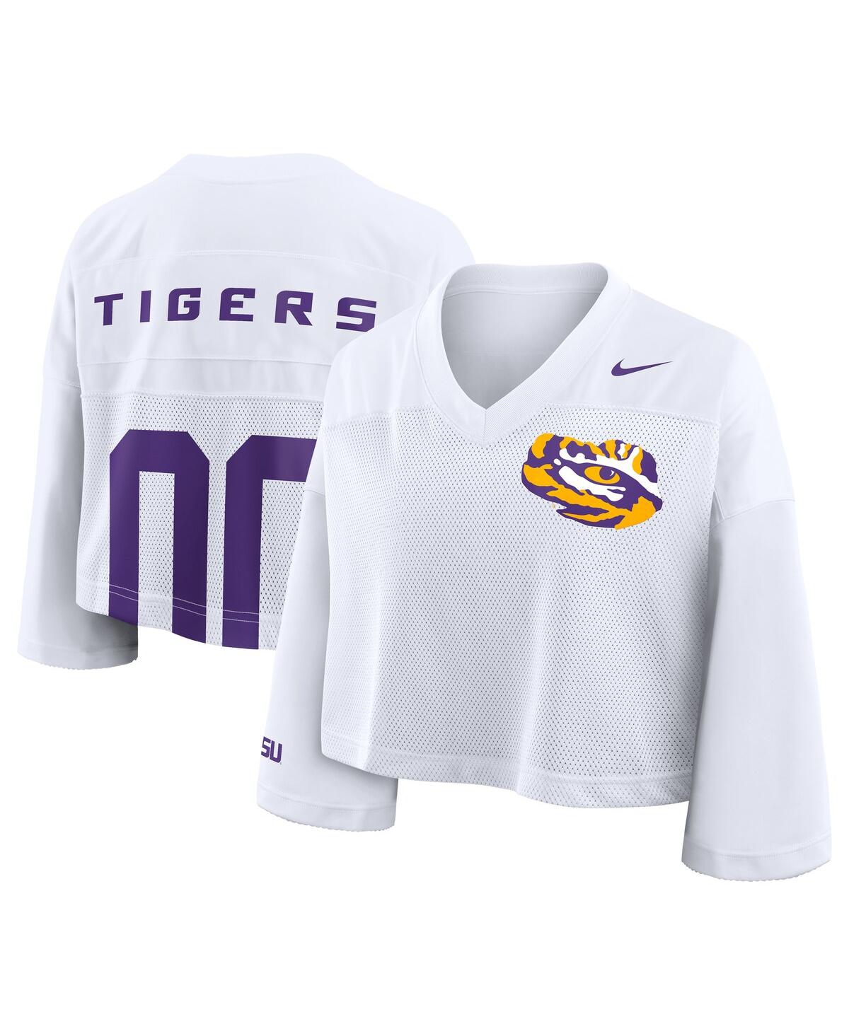 Click here for Nike WomensWhite Lsu Tigers Cropped Mesh Dri-fit F... prices