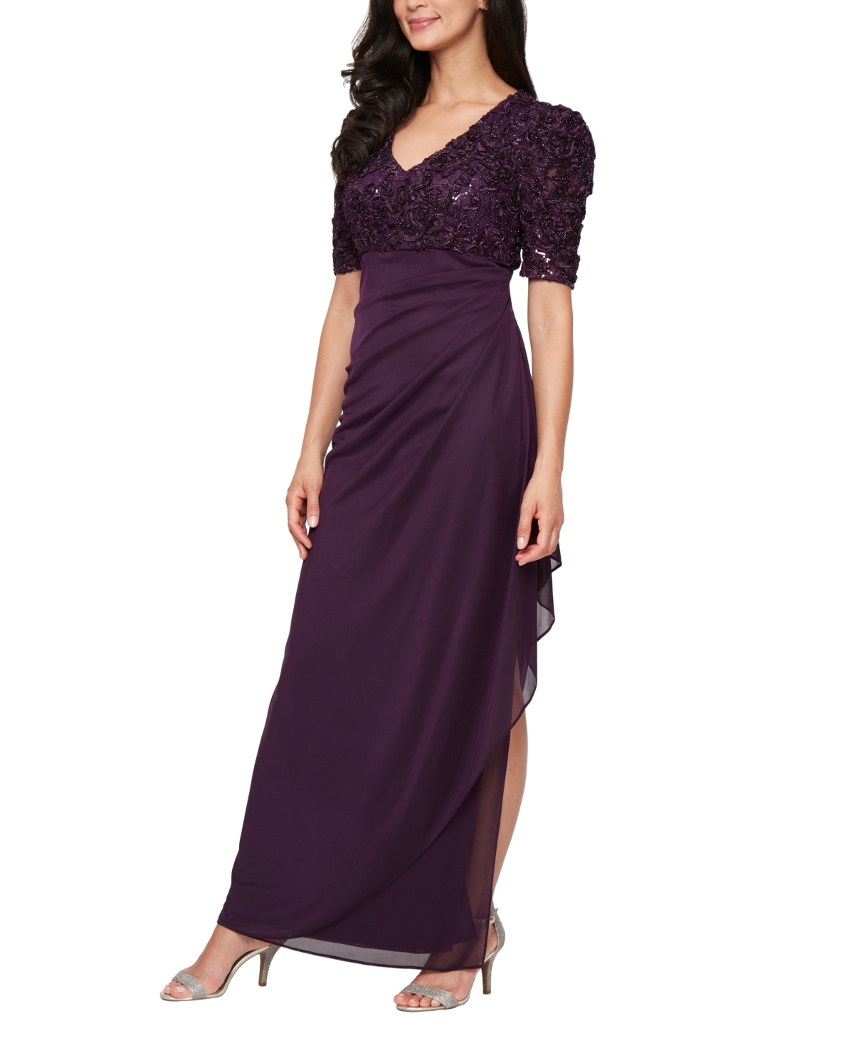 Click here for Alex Evenings Womens Embellished Puff-Sleeve A-Lin... prices