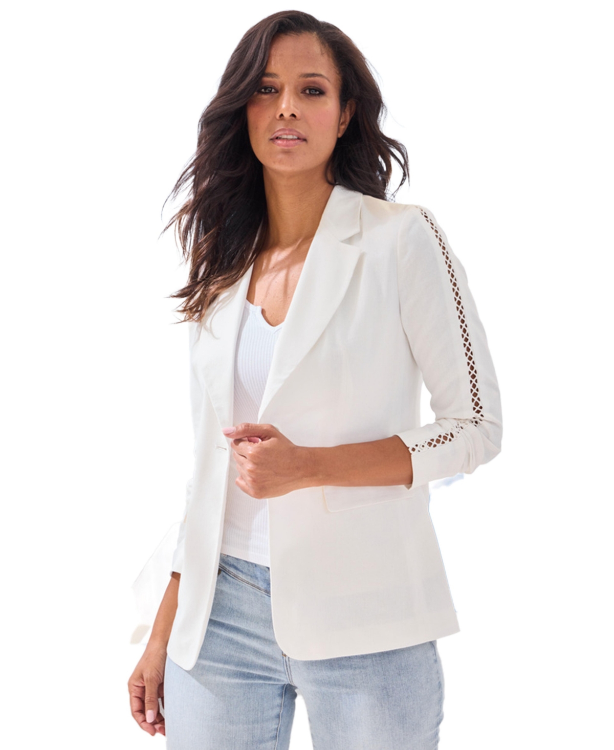 Click here for Lascana Womens Crochet Detail Blazer - Ivory prices