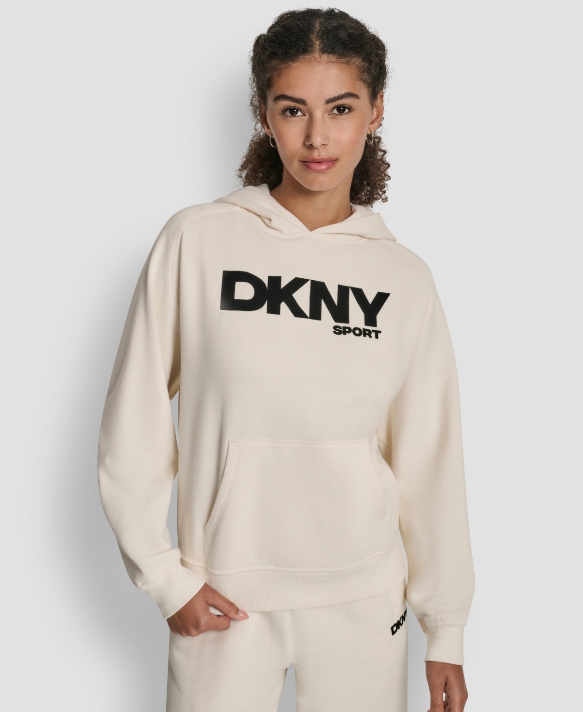 Click here for Dkny Womens Flock Logo Kanga Pocket Pull-On Hoodie... prices