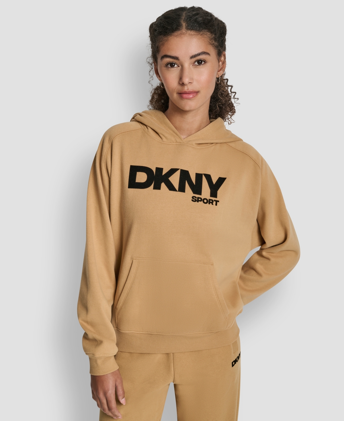 Click here for Dkny Womens Flock Logo Kanga Pocket Pull-On Hoodie... prices