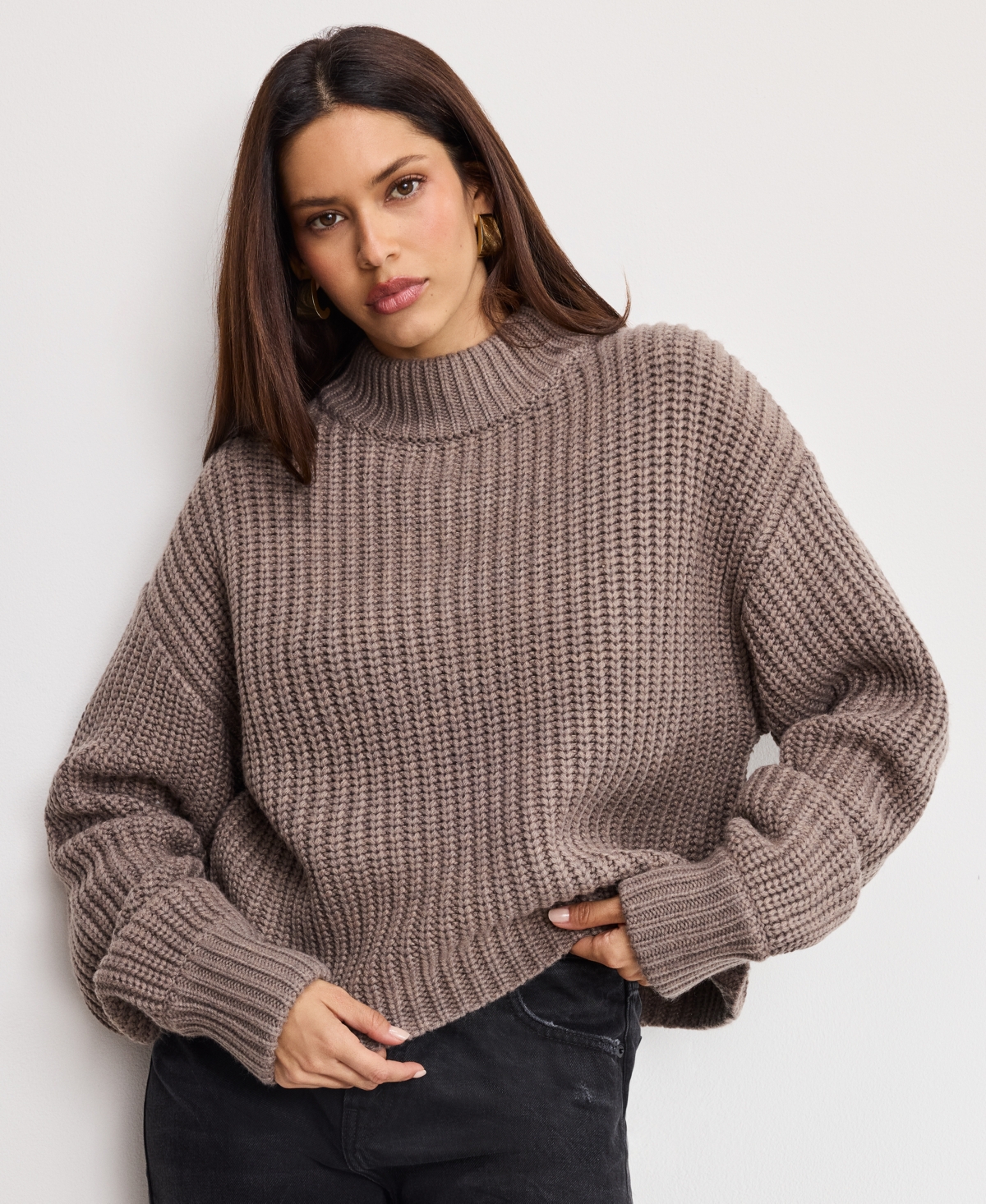 Click here for Good American Womens Chunky Knit Mock Neck Sweater... prices