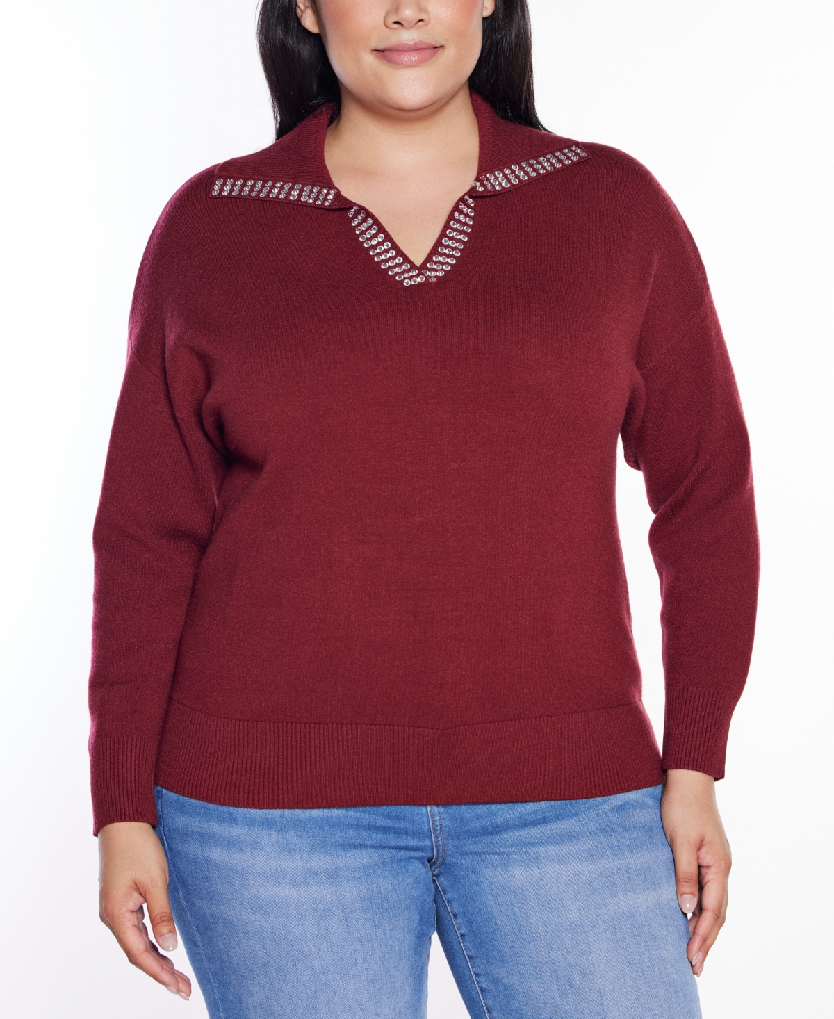 Click here for Belldini Plus Size Rhinestone-Trimmed Split-Neck S... prices