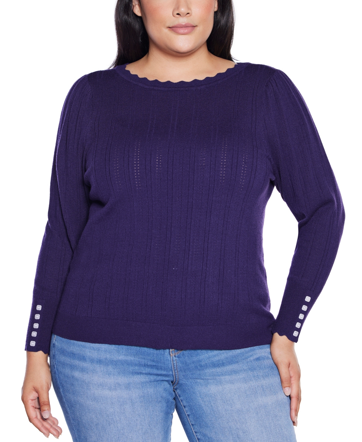 Click here for Belldini Plus Size Scalloped-Trim Boat Neck Sweate... prices