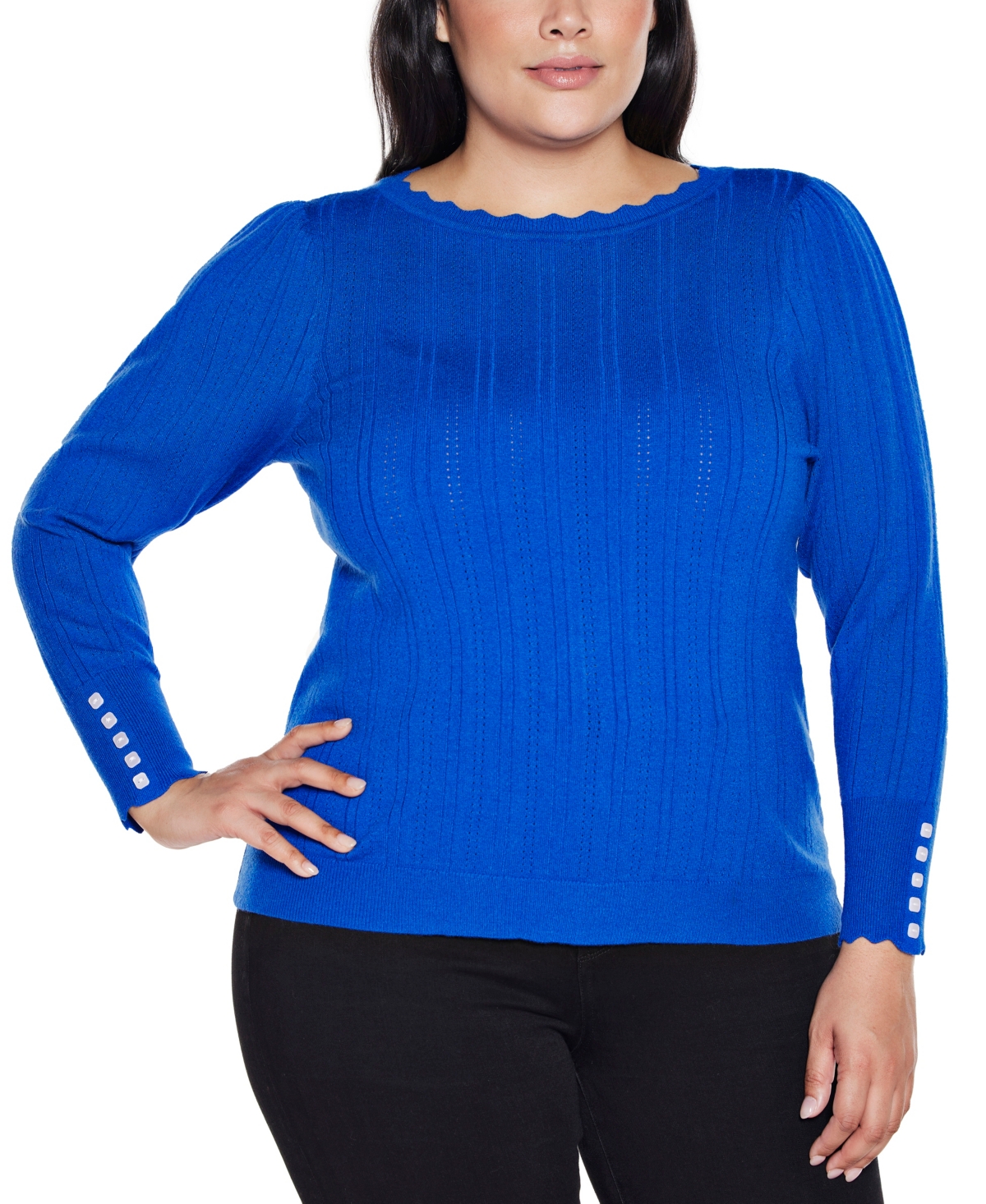 Click here for Belldini Plus Size Scalloped-Trim Boat Neck Sweate... prices