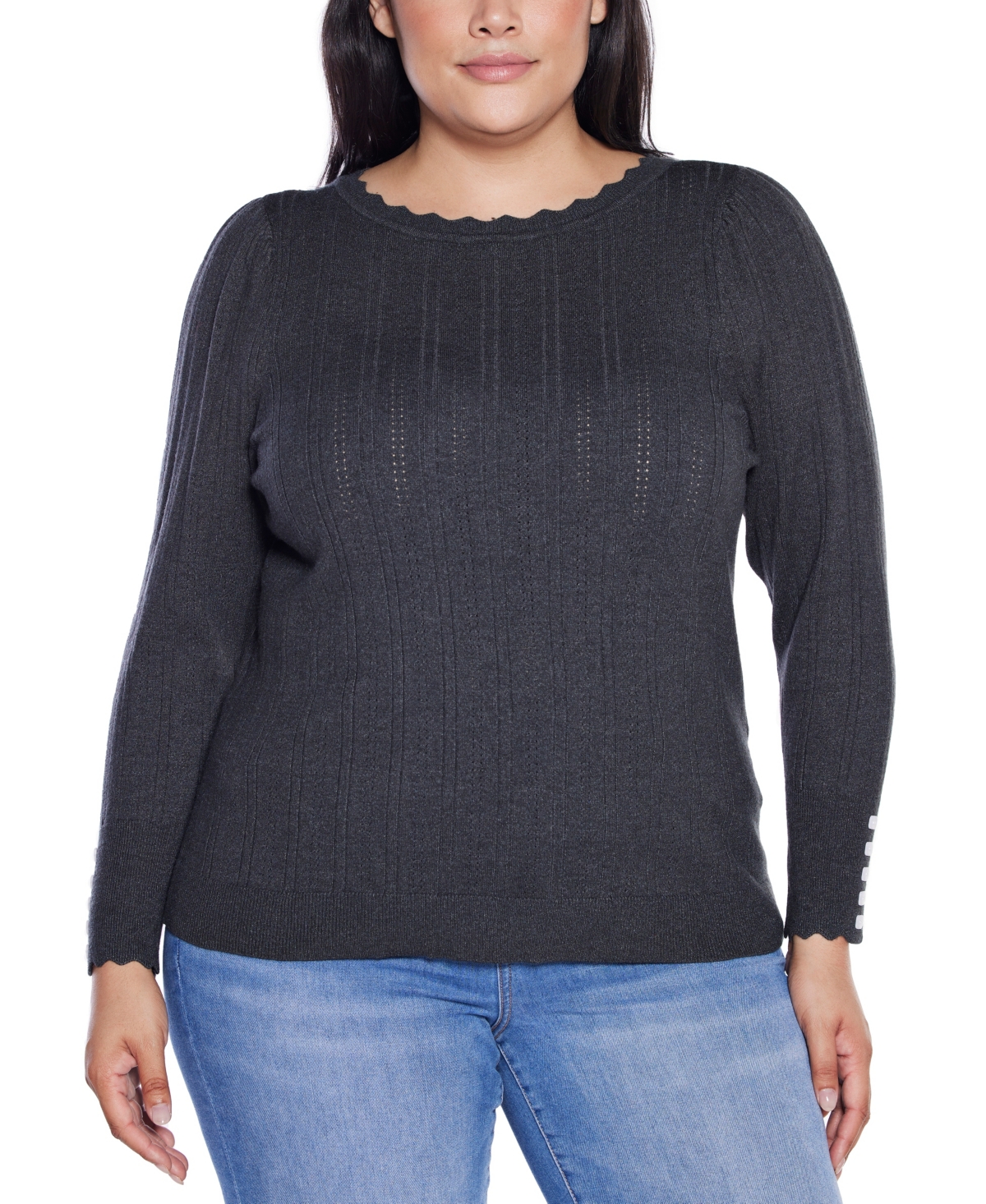 Click here for Belldini Plus Size Scalloped-Trim Boat Neck Sweate... prices