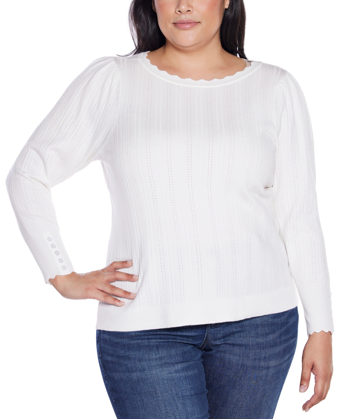 Click here for Belldini Plus Size Scalloped-Trim Boat Neck Sweate... prices
