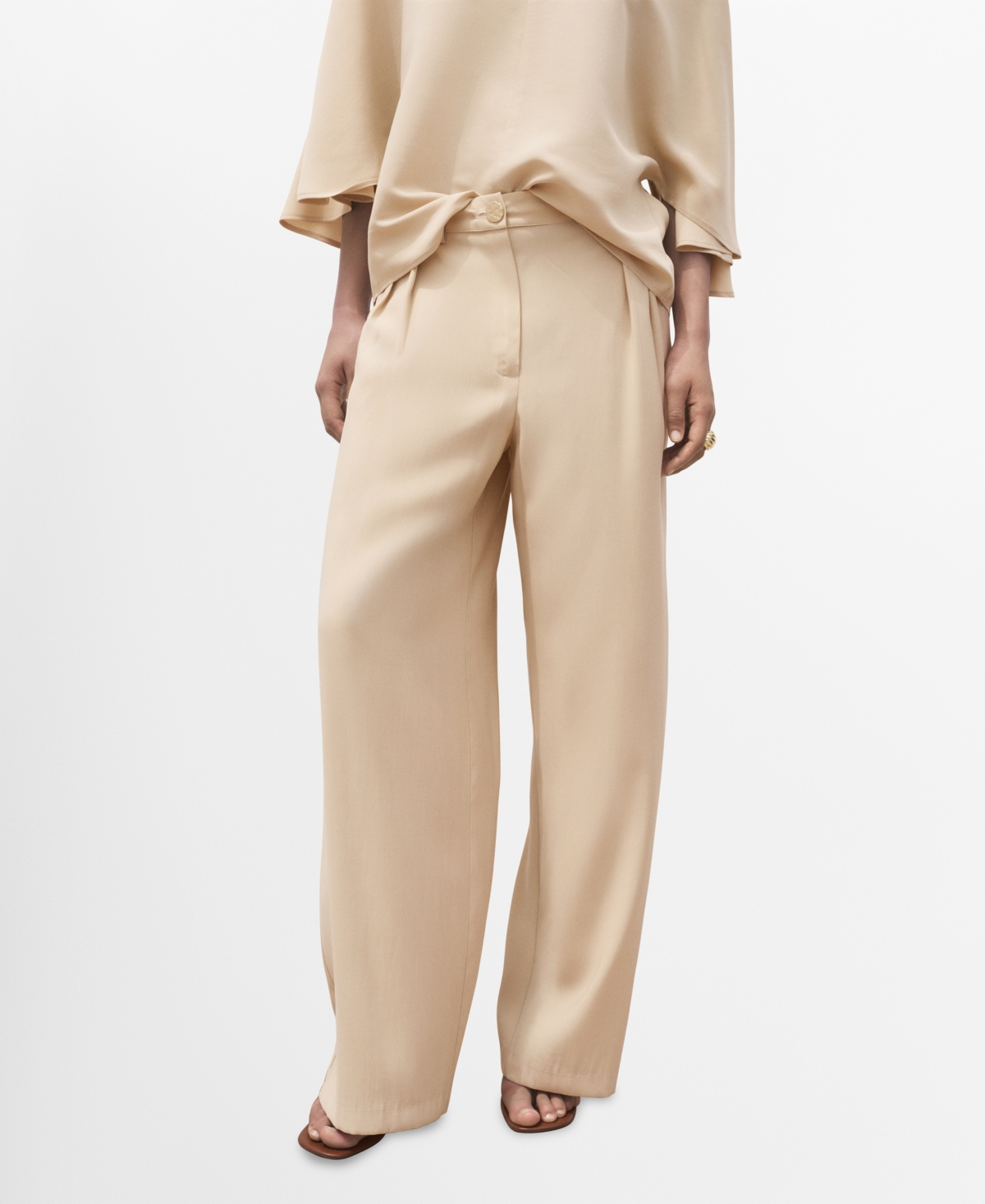 Click here for Mango Womens Straight-Fit Pleated Pants - Sand prices