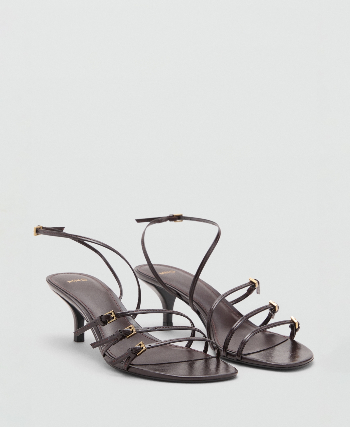 Click here for Mango Womens Buckle Kitten-Heel Sandals - Chocolat... prices