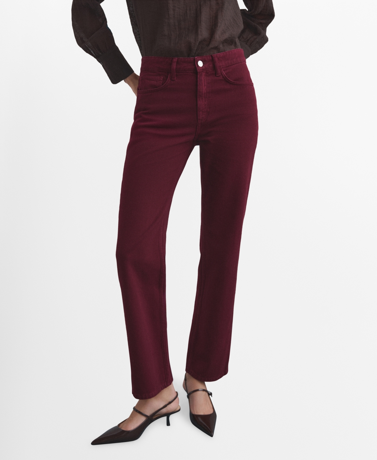 Mango Womens Matilda High-Rise Straight Jeans - Wine