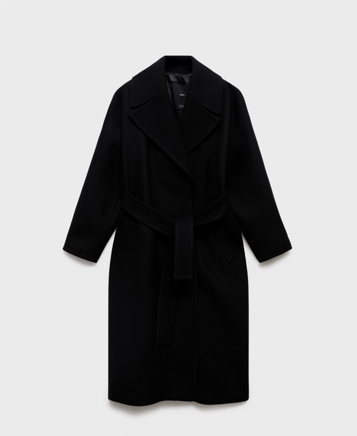 Mango Womens Belted Woolen Coat - Black