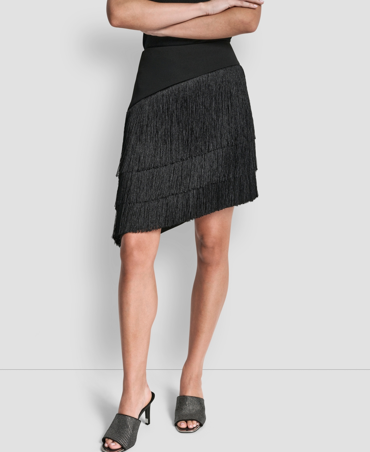 Click here for Dkny Womens High-Low Fringe Detail Skirt - Black prices
