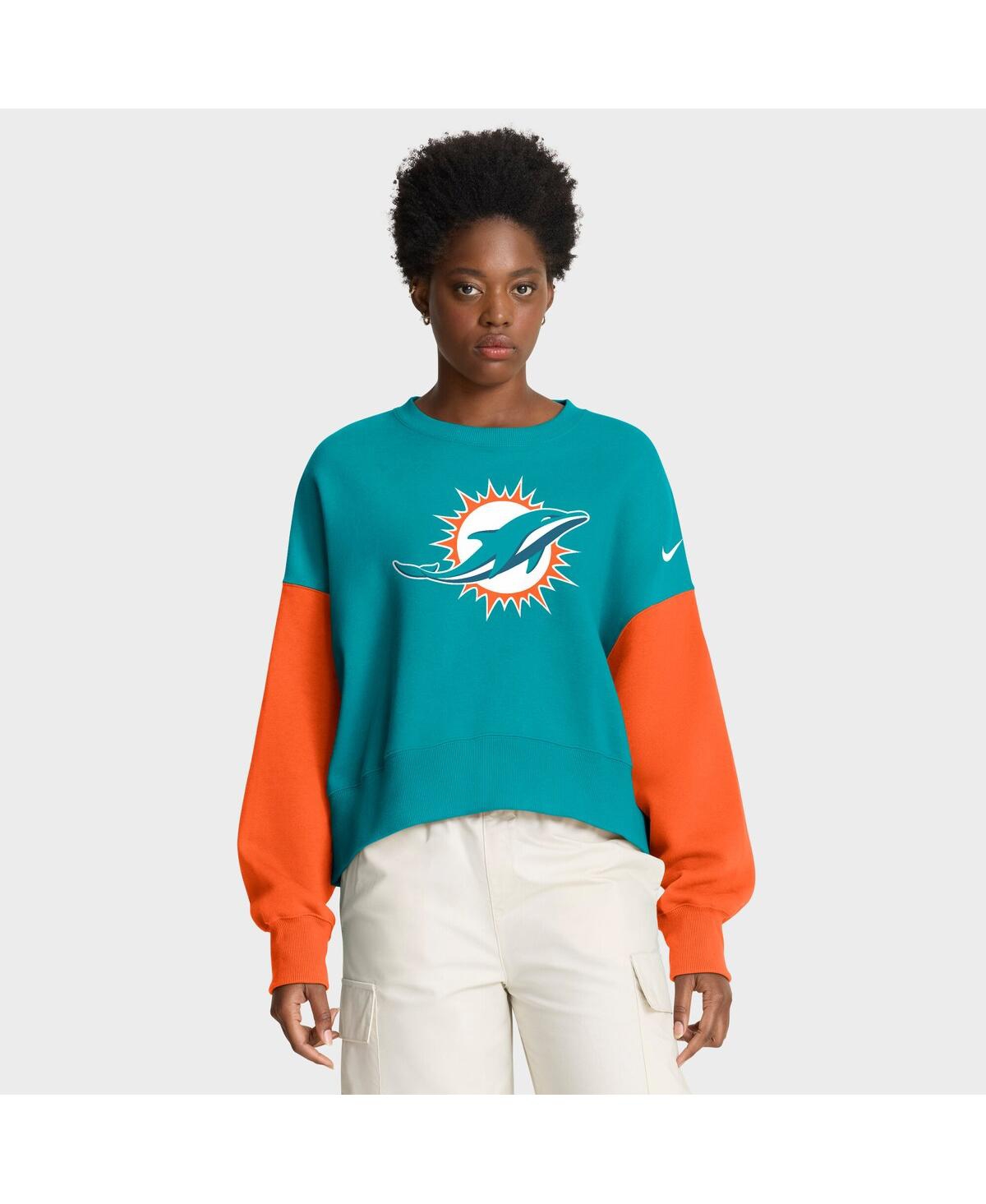 Click here for Nike Womens Aqua Miami Dolphins Oversized Color-Bl... prices