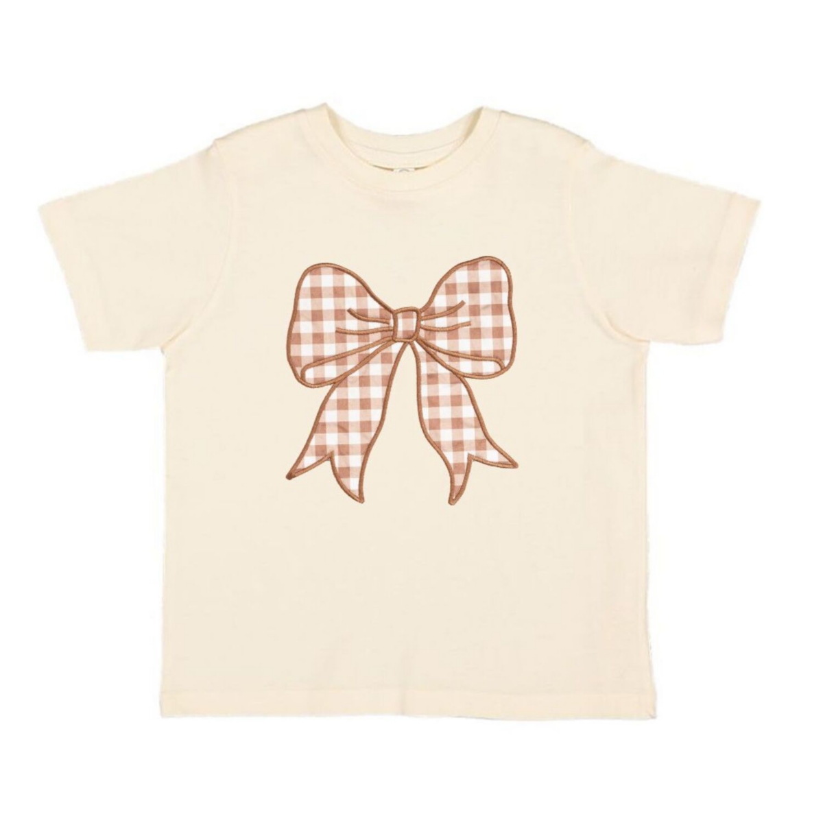 Sweet Wink Toddler Girls Gingham Bow Patch Short Sleeve T-Shirt - Natural