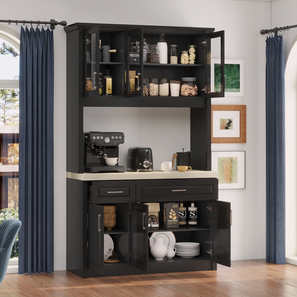 Click here for 6-Door 2-Drawer Kitchen Storage Cabinet with Movab... prices