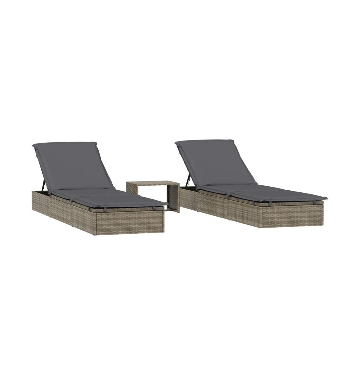 Click here for Patio Sunbed Set of 3 Gray Pe Rattan  Powder-Coate... prices