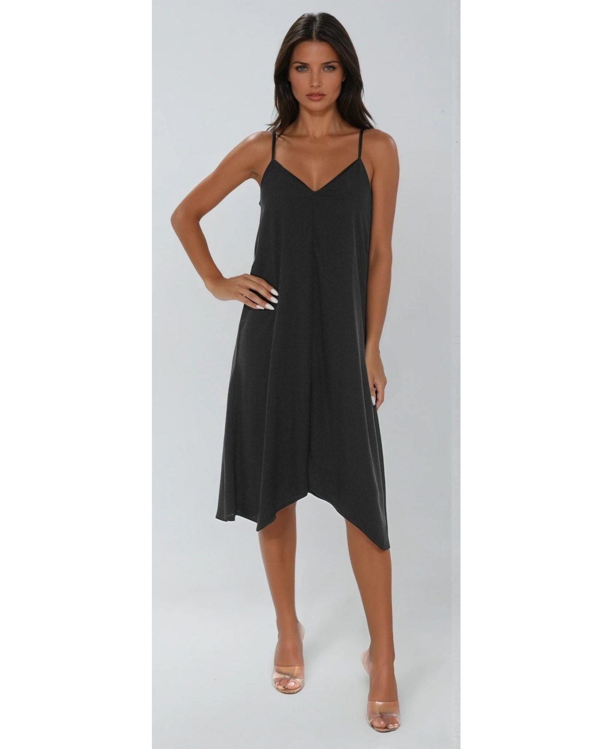 Click here for Bebe Womens V-Neck A-Line Hanky Dress - Black prices