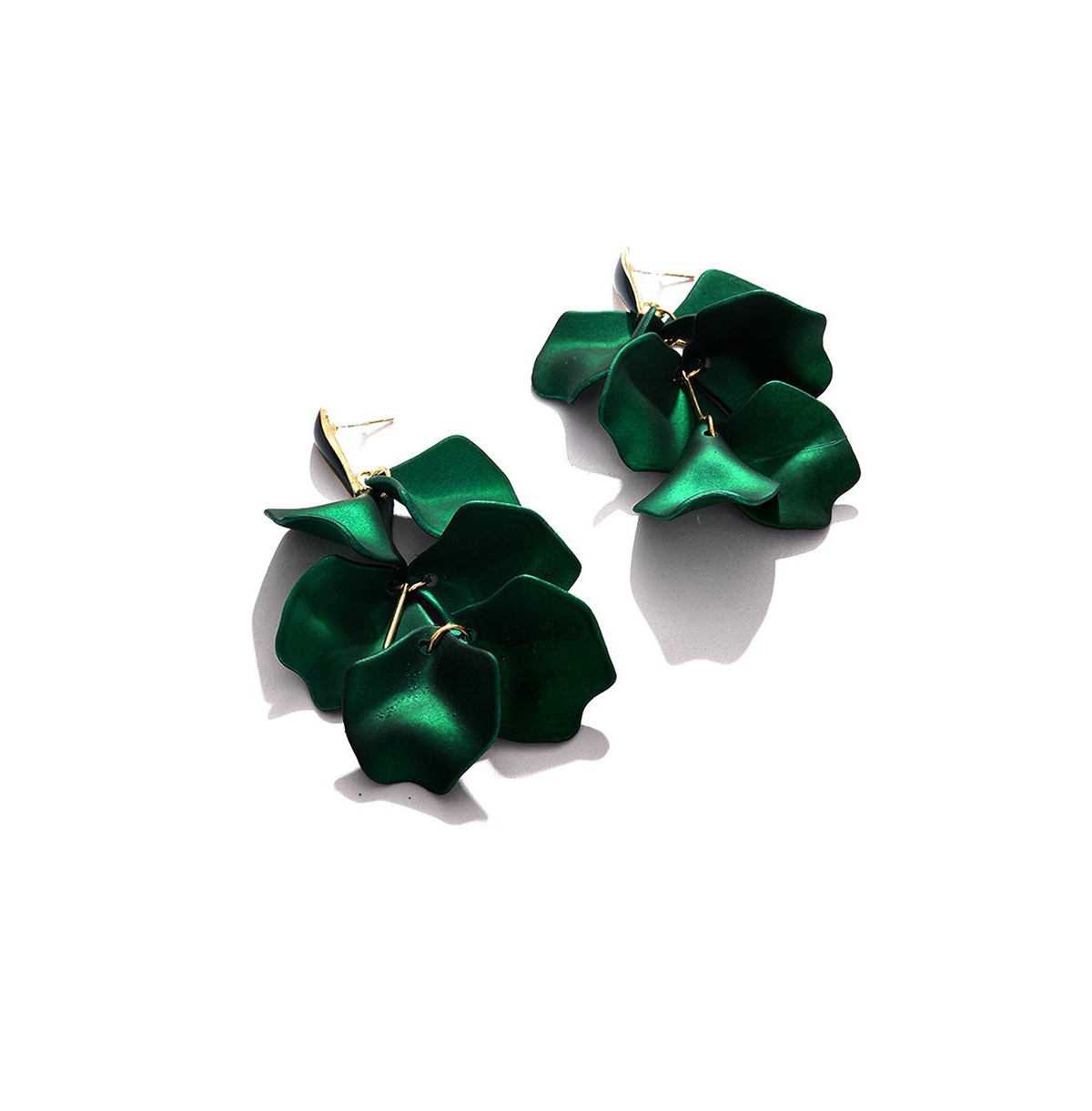 Click here for Sohi Womens Green Metallic Petal Drop Earrings - G... prices