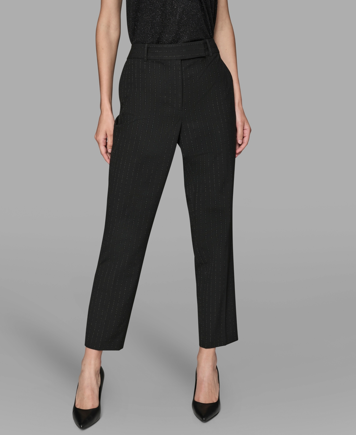 Karl Lagerfeld Paris Womens Novelty Slim Leg Pants - Black/Metallic