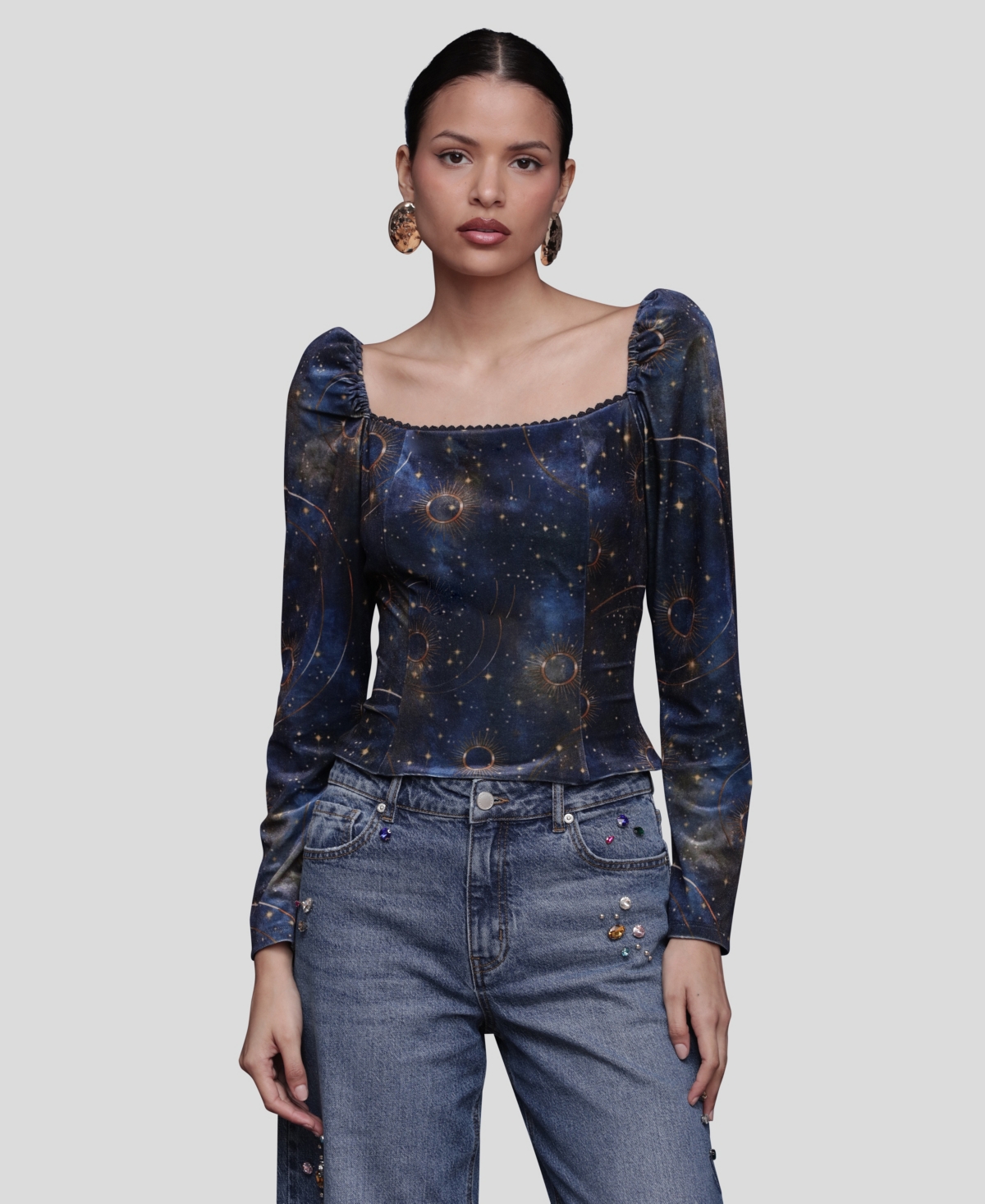Click here for Avec Les Filles Womens Long Sleeves Velvet Top - G... prices