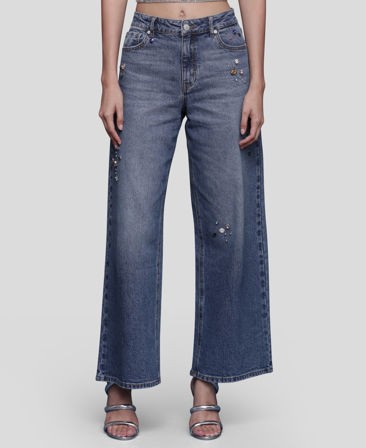 Click here for Avec Les Filles Womens Bejeweled Wide Leg Jeans -... prices