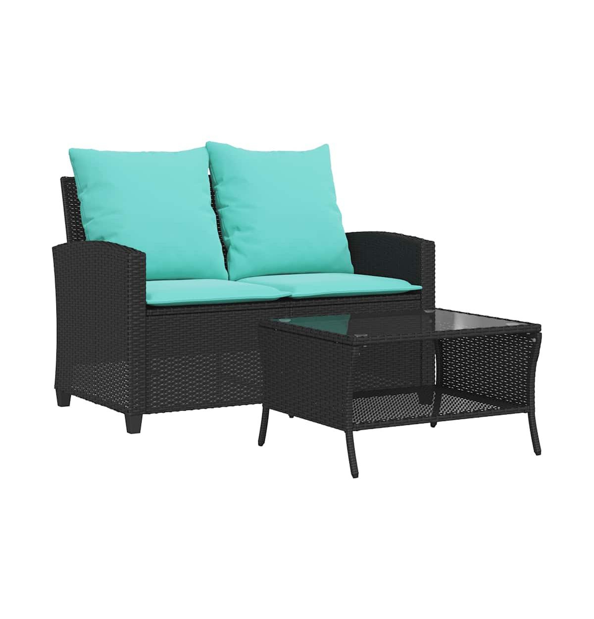 Click here for Patio Sofa 2-Seater with Cushions&Table Black Poly... prices