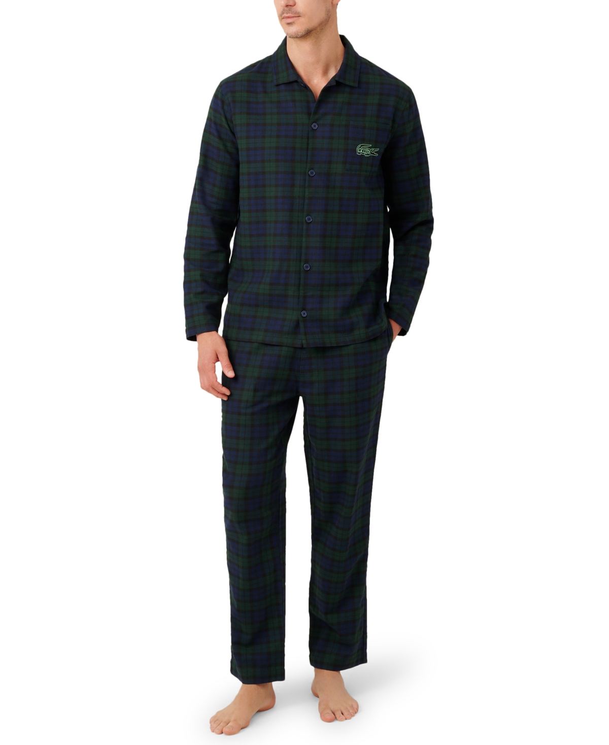 Click here for Lacoste Mens 2-Piece Flannel Pajama Set - Sinople prices