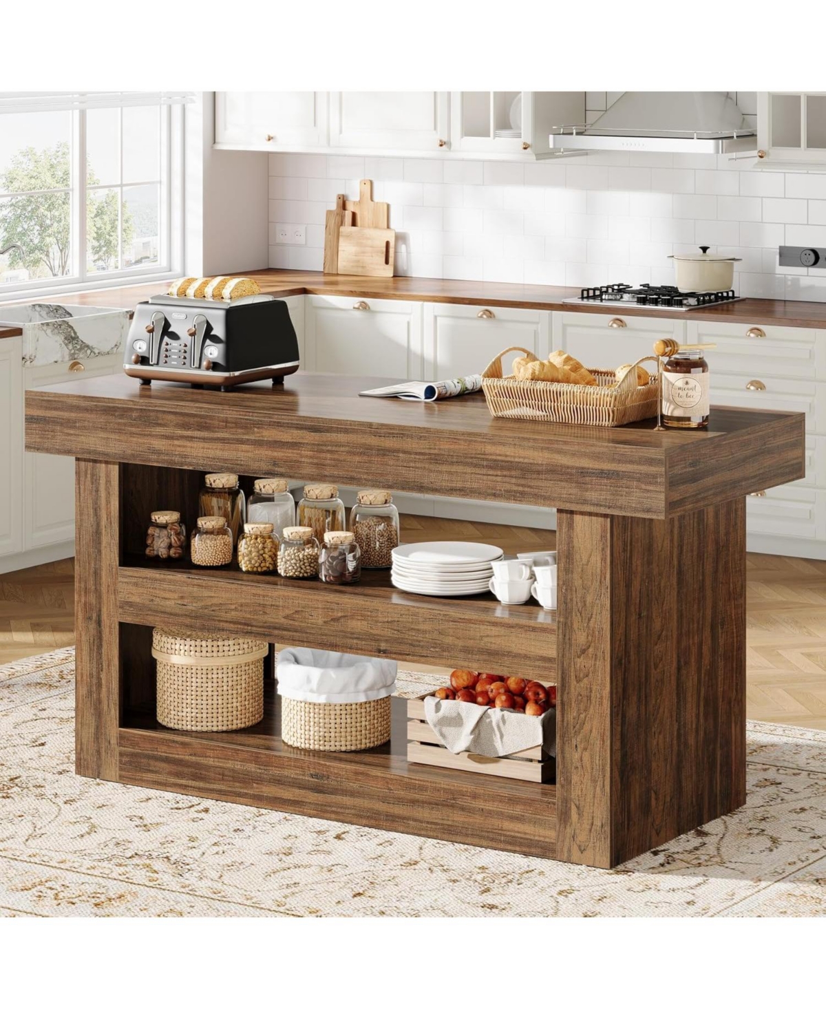 Click here for Tribesigns 55-Inch Kitchen Island with Storage  Fa... prices