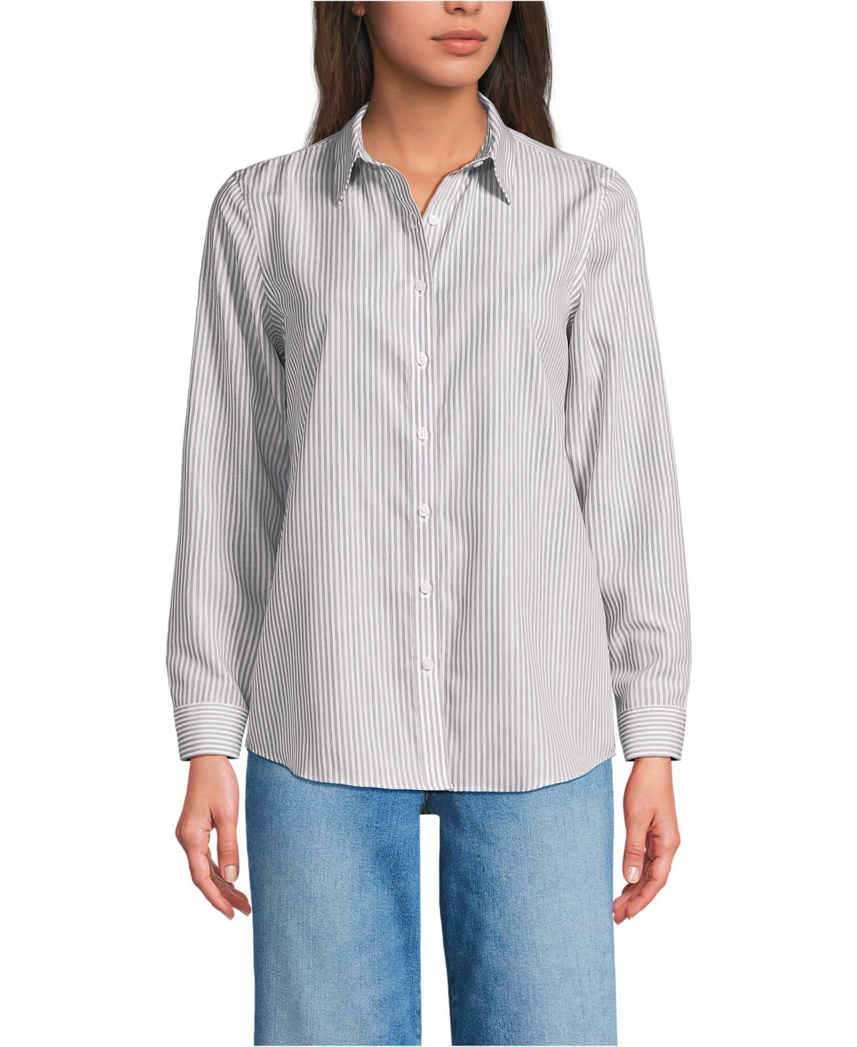 Click here for Lands End Womens No Iron Button Front Shirt - Dark... prices