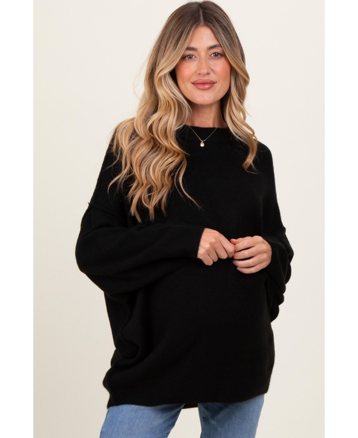 Click here for Pinkblush Maternity Black Oversized Crewneck Melan... prices