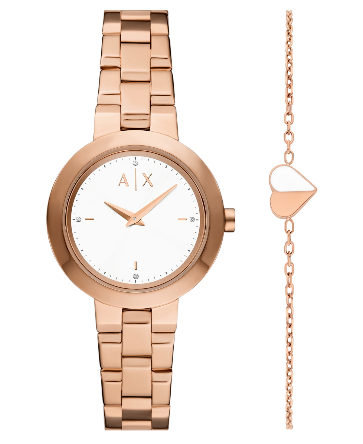 Click here for Armani Exchange Womens Two-Hand Rose Gold-Tone Sta... prices